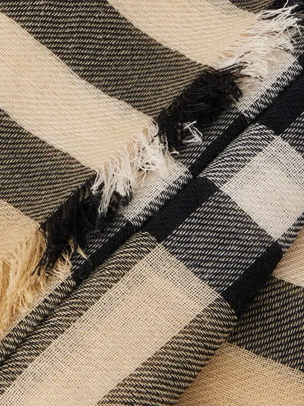 Burberry Fringed Checked Wool Scarf