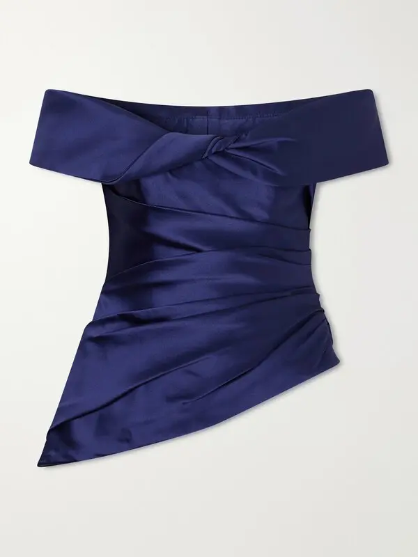 Costarellos Devina Off-the-shoulder Draped Duchesse Satin Blouse - Blue