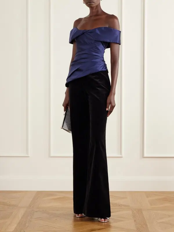 Costarellos Devina Off-the-shoulder Draped Duchesse Satin Blouse - Blue