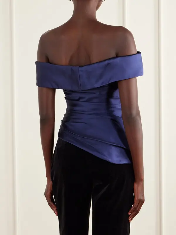 Costarellos Devina Off-the-shoulder Draped Duchesse Satin Blouse - Blue