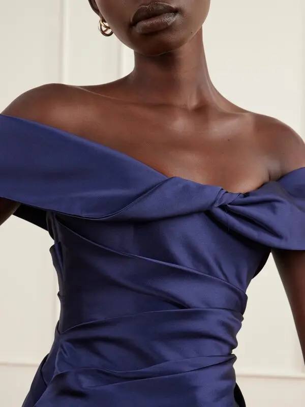 Costarellos Devina Off-the-shoulder Draped Duchesse Satin Blouse - Blue