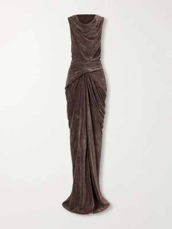 Rick Owens Strutter Draped Velvet Floor-length Gown