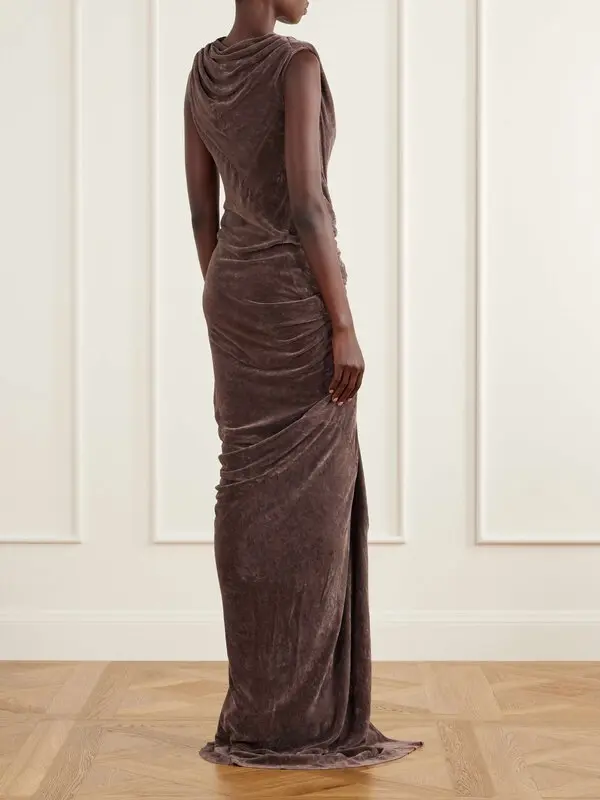Rick Owens Strutter Draped Velvet Floor-length Gown