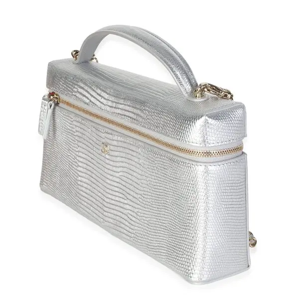 Chanel Lizard Embossed Calfskin Top Handle Slim Vanity With Chain