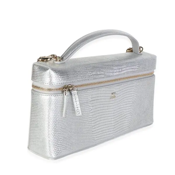 Chanel Lizard Embossed Calfskin Top Handle Slim Vanity With Chain