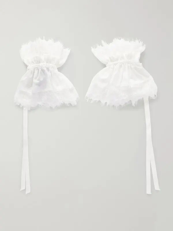ANN DEMEULEMEESTER Birte Lace-trimmed Cotton Cuffs - Neutrals