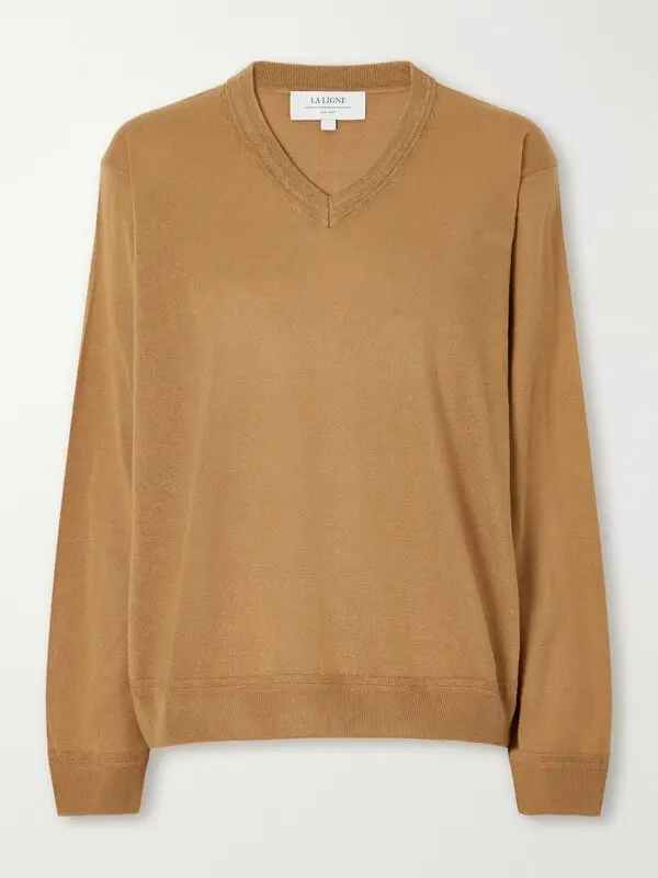 LA LIGNE Ben Silk, Wool And Cashmere-blend Sweater - Brown