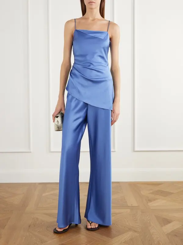 LA LIGNE Colby Satin Wide-leg Pants - Blue