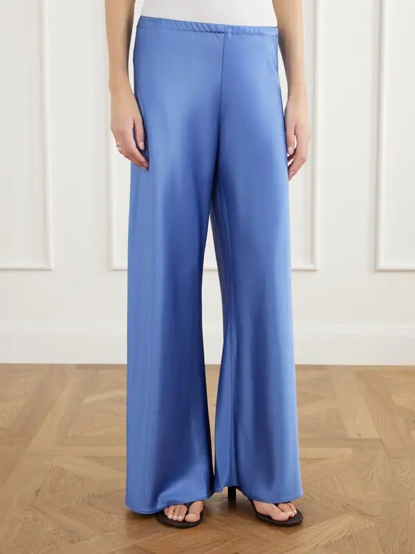 LA LIGNE Colby Satin Wide-leg Pants - Blue