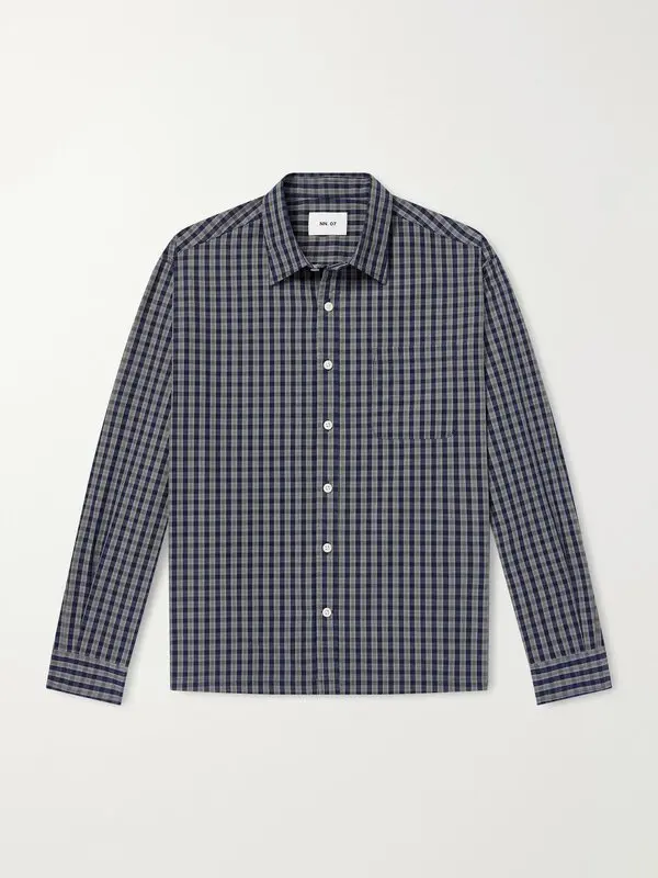 Nn07 Deon 50035 Checked Woven Organic Cotton Shirt - Blue