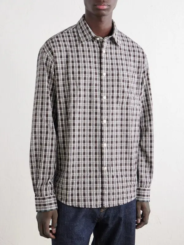 Nn07 Deon 50007 Checked Mouliné Woven Organic Cotton Shirt - Brown