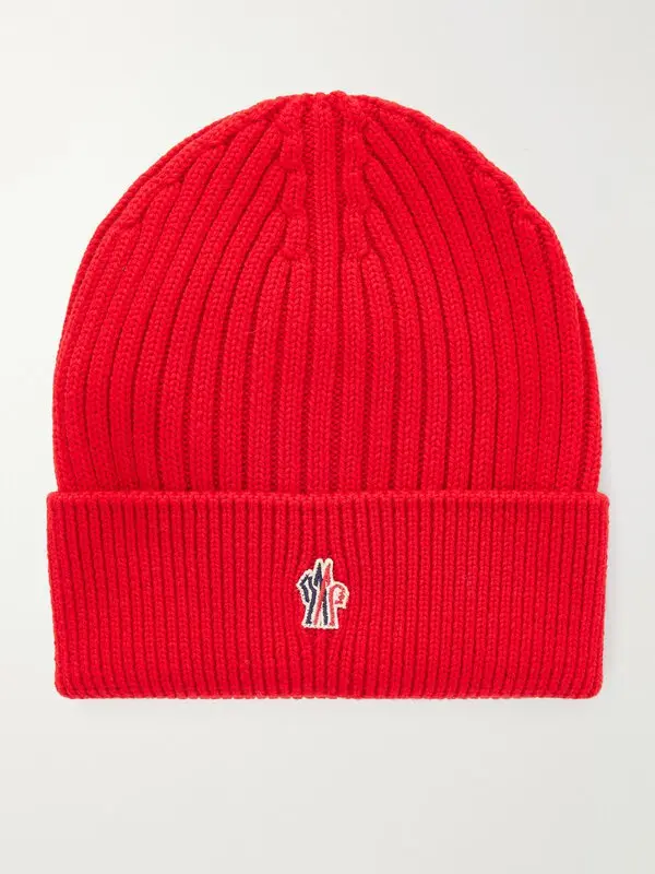 Moncler Logo-embroidered Virgin Wool Beanie - Red