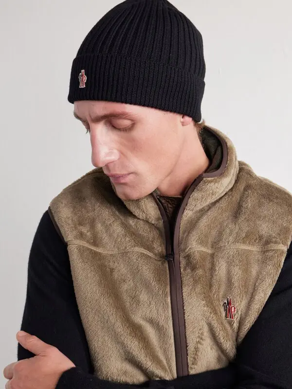 Moncler Logo-embroidered Virgin Wool Beanie - Black