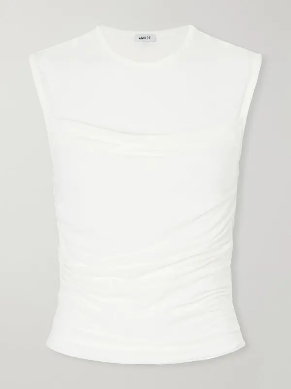 AGOLDE Theodore Ruched Jersey Tank - Neutrals