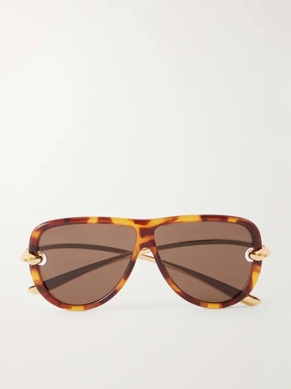 Bottega Veneta Icons Knot Aviator-style Injected Gold-tone Sunglasses - Brown