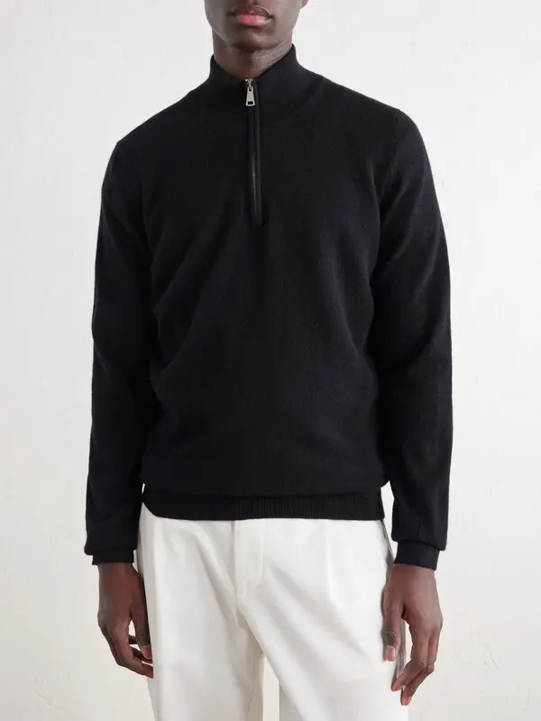 GHIAIA Cashmere Half-zip Sweater - Black