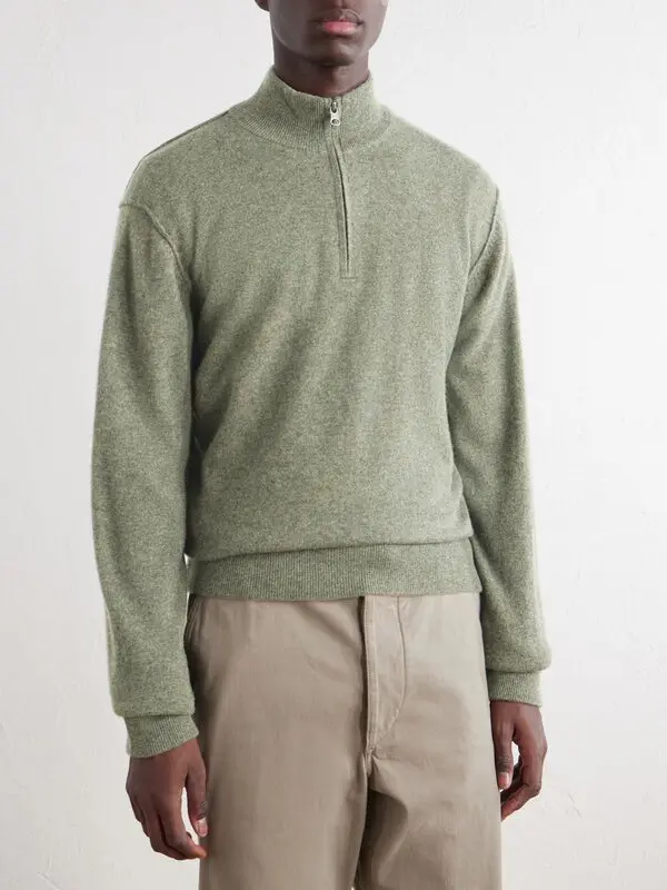 GHIAIA Cashmere Half-zip Sweater - Green