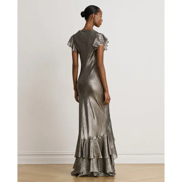 Ralph Lauren Paisley Metallic Ruffle-trim Gown