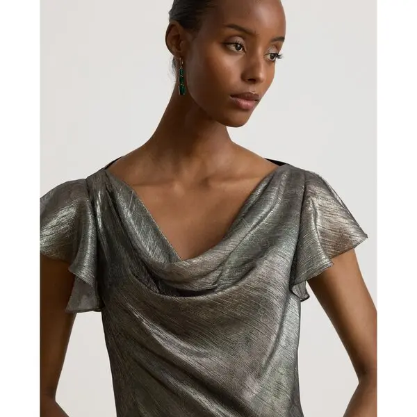 Ralph Lauren Paisley Metallic Ruffle-trim Gown
