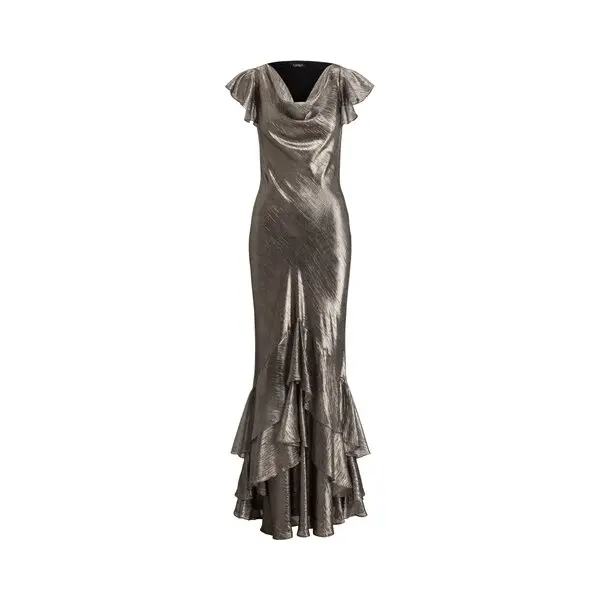 Ralph Lauren Paisley Metallic Ruffle-trim Gown