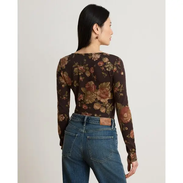 Ralph Lauren Floral Cotton Jersey Square-neck Top