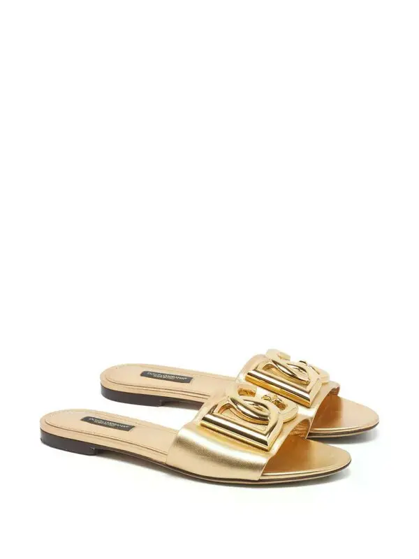 Dolce & Gabbana Dg Logo Leather Sandals - Gold