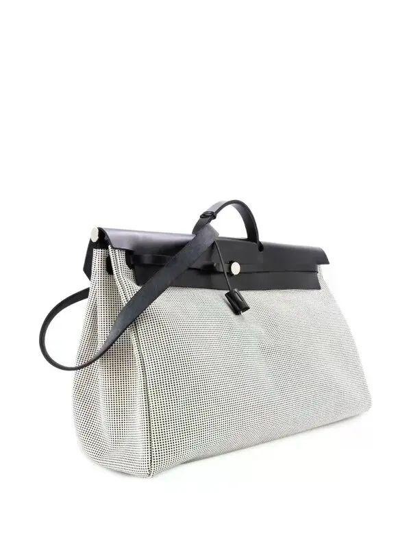 Hermès Herbag Cabine Criss Viking Toile And Leather Satchel - Black