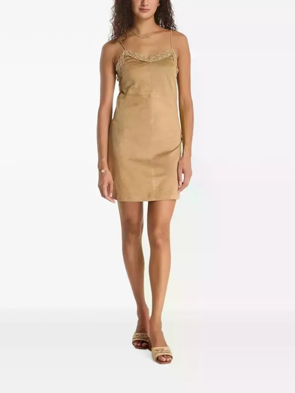 Guess Lace-trim Spaghetti-strap Mini Dress - Neutrals