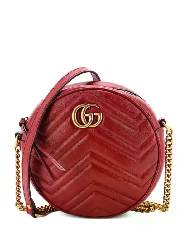 Gucci Gg Marmont Round Shoulder Bag Matelasse Leather Mini Crossbody Bag - Red