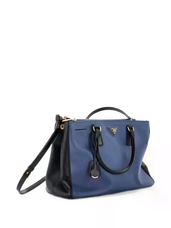 Prada Bicolor Double Zip Lux Saffiano Leather Medium Tote Bag
