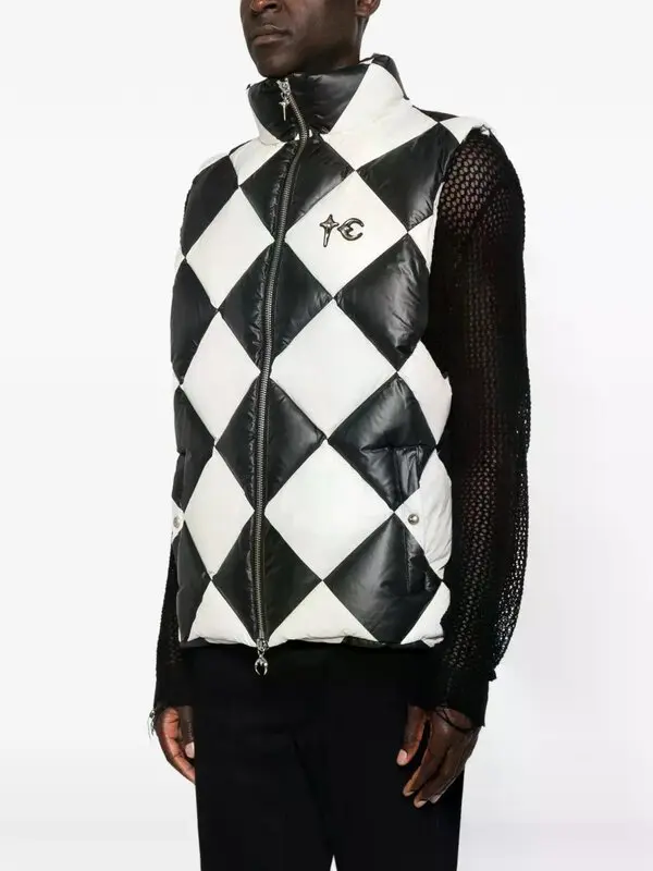 THUG CLUB Check-print Puffer Gilet