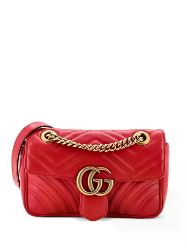 Gucci Gg Marmont Flap Bag Matelasse Leather Mini Crossbody Bag - Red