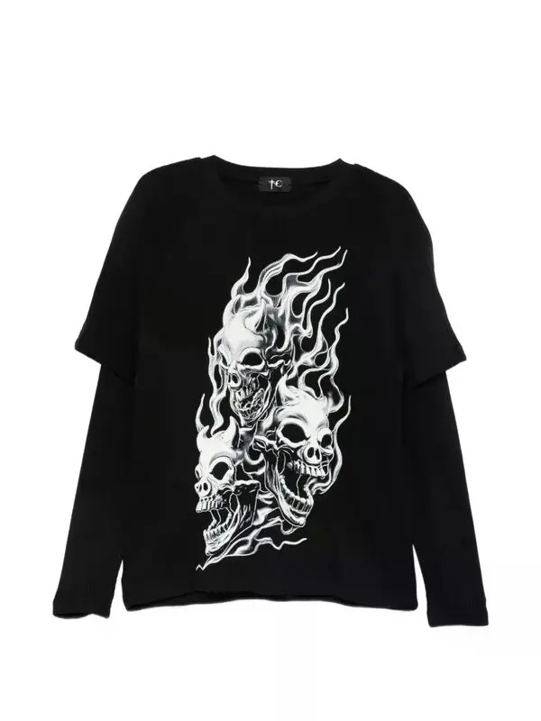 THUG CLUB Skull-print Layered-sleeve Sweatshirt