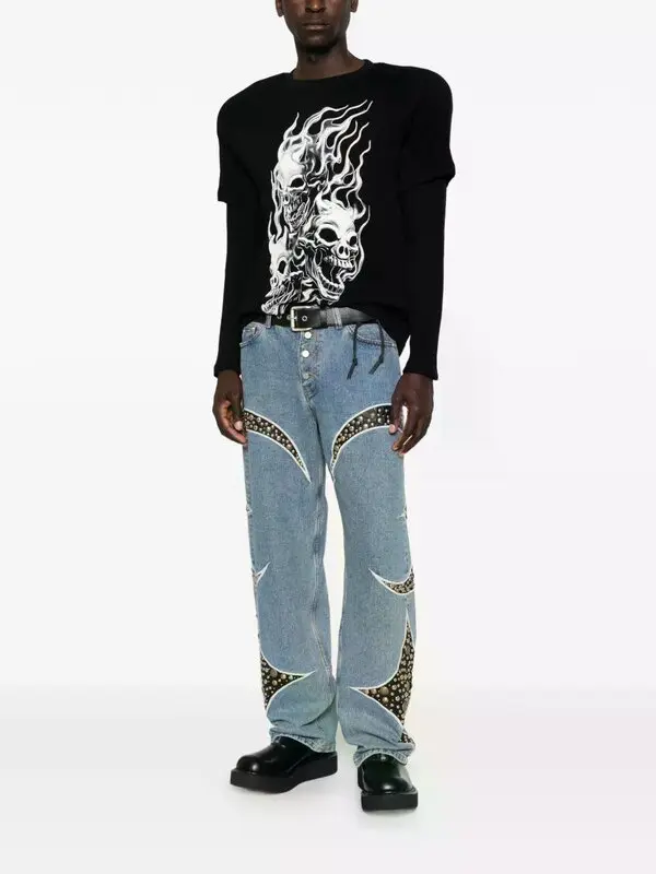 THUG CLUB Skull-print Layered-sleeve Sweatshirt