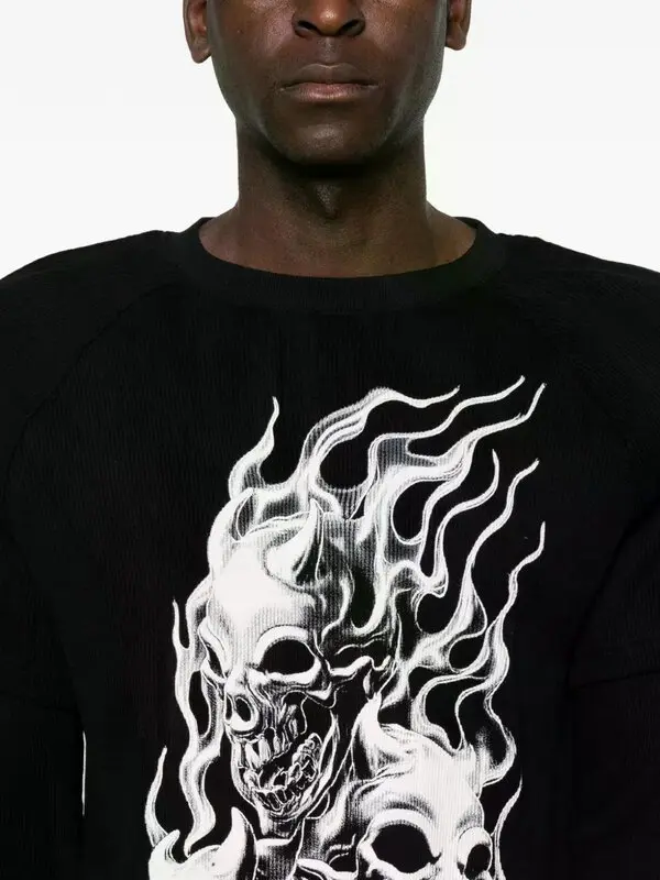 THUG CLUB Skull-print Layered-sleeve Sweatshirt