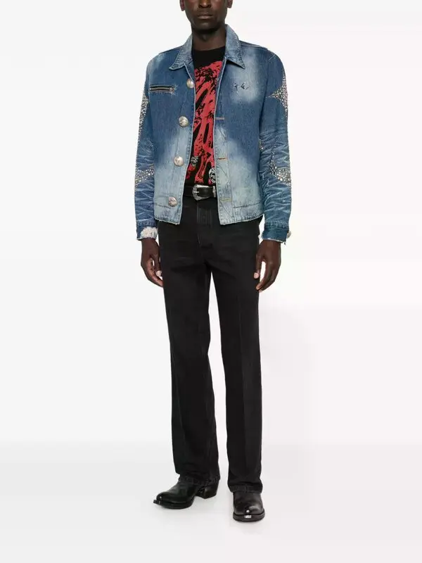 THUG CLUB Studded Faded Denim Jacket