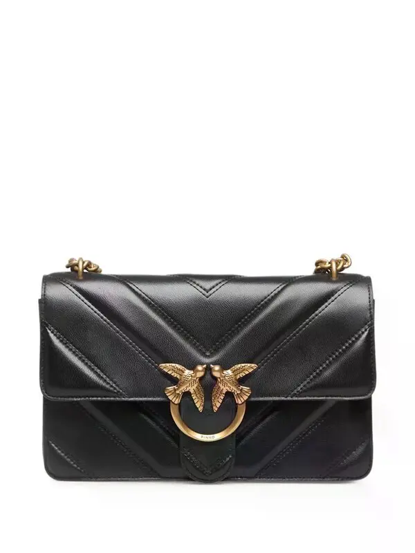 Pinko Medium Love Bag One Light Chevron Nappa Leather Crossbody Bag - Black