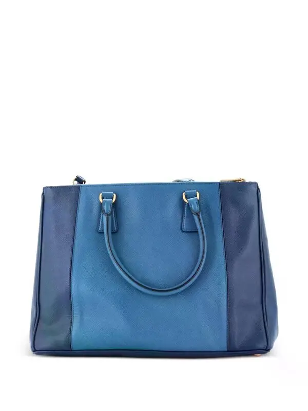 Prada Bicolor Double Zip Lux Saffiano Leather Medium Tote Bag