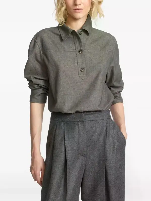 YVES SALOMON Button-placket Long-sleeve Polo Top
