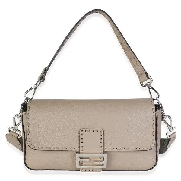 Fendi Tan Roma Selleria Nappa Sintetica Tape Stitch Baguette Nm - Gray