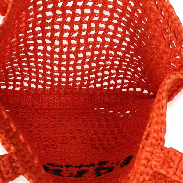Prada Arancio Yarn Raffia Effect Logo Crochet Tote