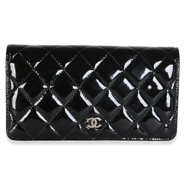 Chanel Quilted Patent Cc Yen Wallet - Black