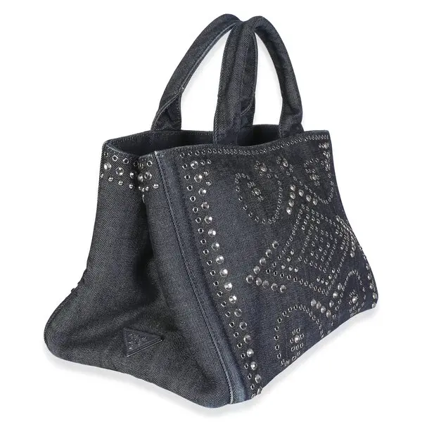 Prada Blue Crystal Embellished Denim Canapa Tote