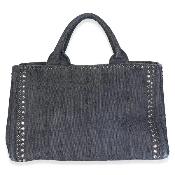 Prada Blue Crystal Embellished Denim Canapa Tote