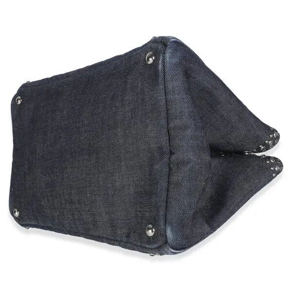 Prada Blue Crystal Embellished Denim Canapa Tote