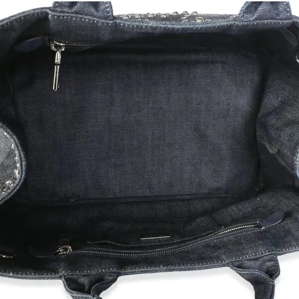 Prada Blue Crystal Embellished Denim Canapa Tote