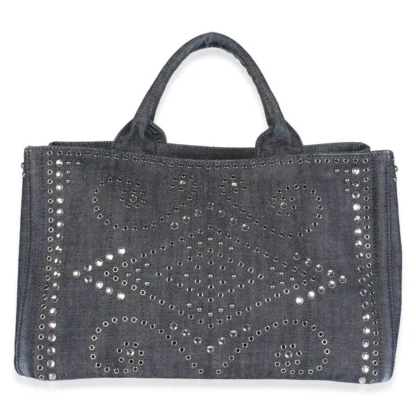 Prada Blue Crystal Embellished Denim Canapa Tote - Other