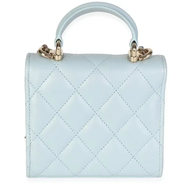 Chanel Light Quilted Lambskin Top Handle Clutch With Chain