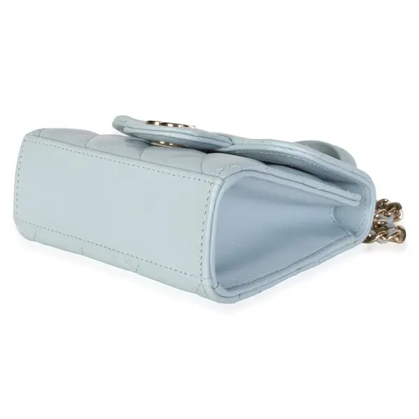 Chanel Light Quilted Lambskin Top Handle Clutch With Chain