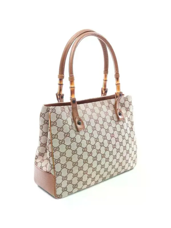 Gucci 2010s Bamboo Gg-canvas Tote Bag - Neutrals